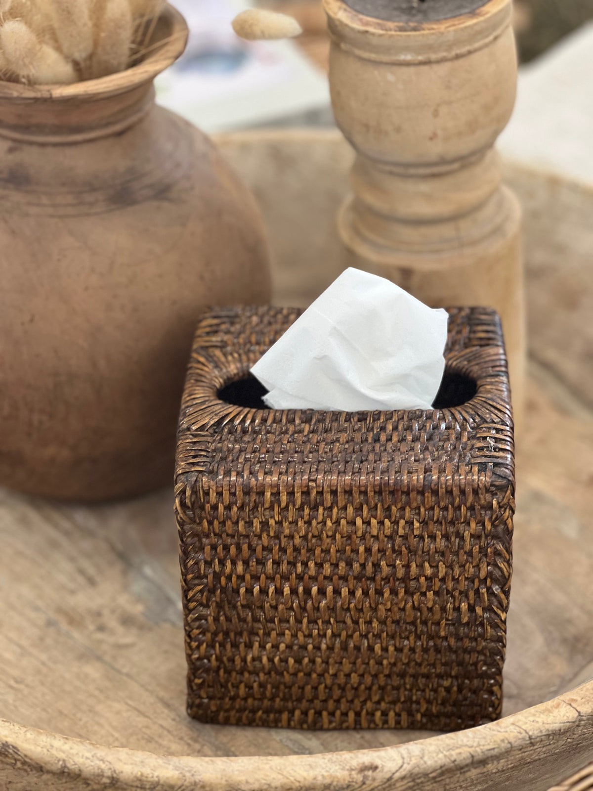 Antique Brown Tissue Box – Three Donkeys